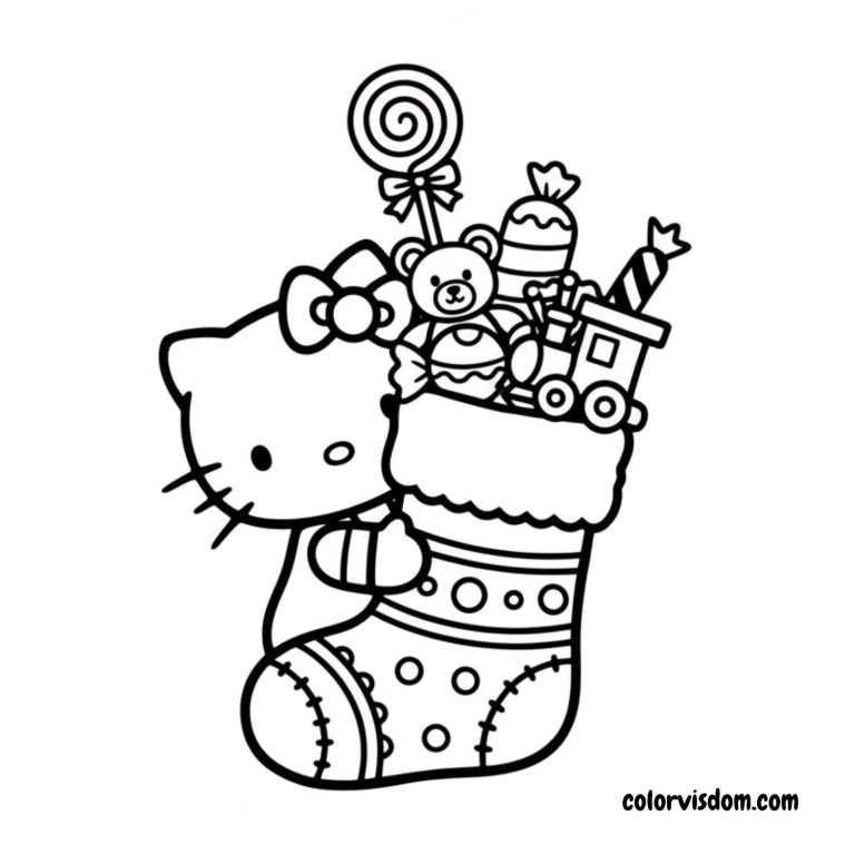 Hello Kitty Christmas Coloring page – Cute Holiday Pages- Colorvisdom